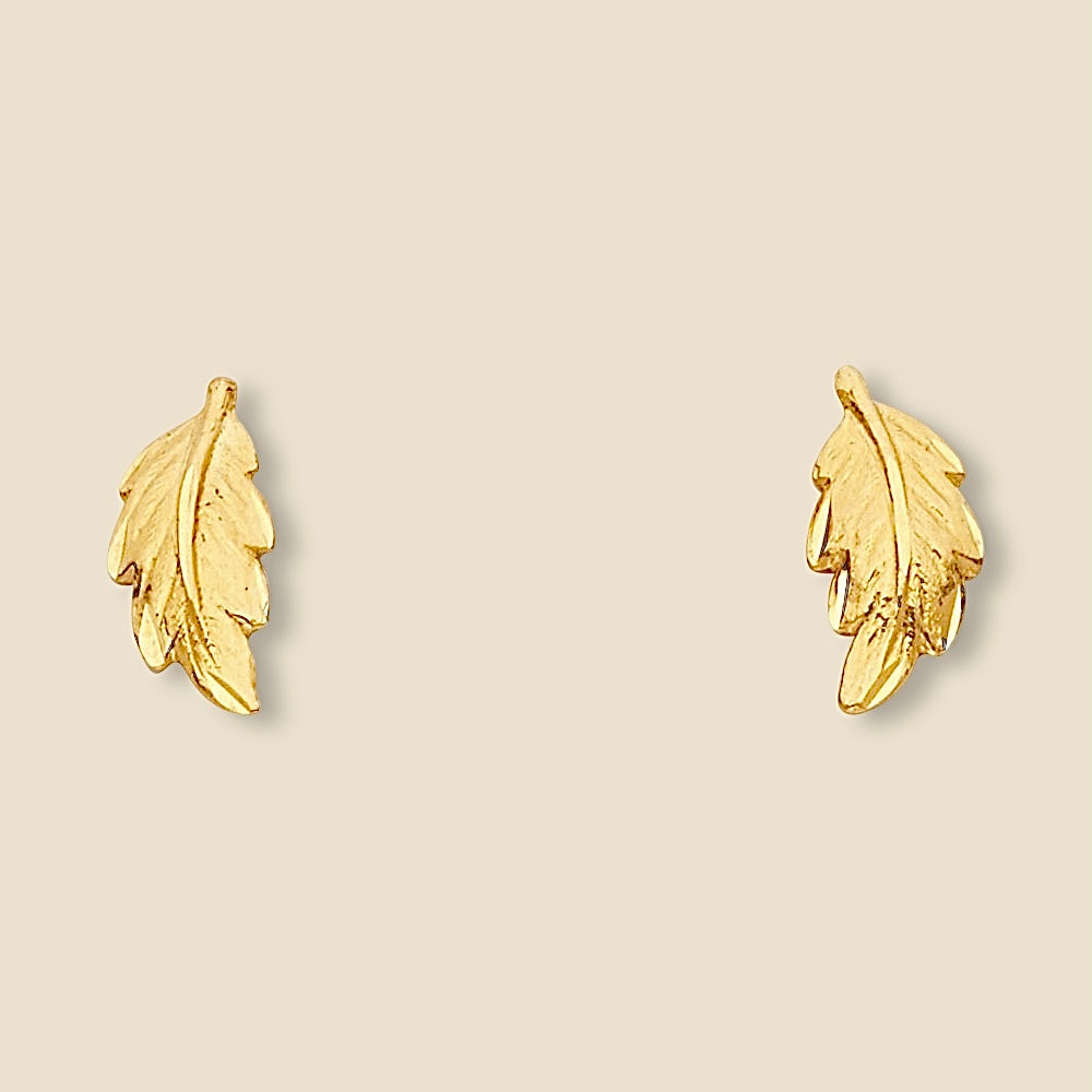 14K Yellow Gold Small Leaf Stud Earrings | Nature-Inspired Minimalist ...