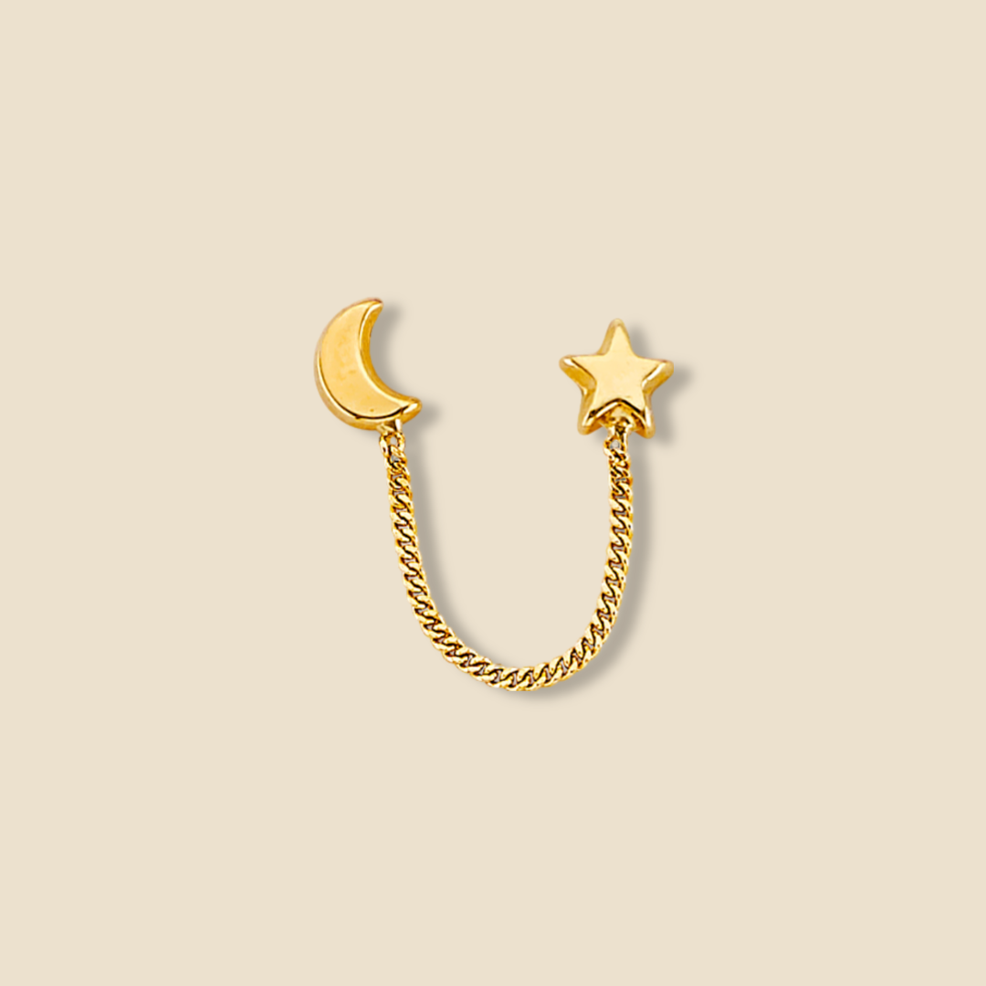 14K Gold Star & Moon Crawler Stud Earrings | Celestial Gold Jewelry by ...