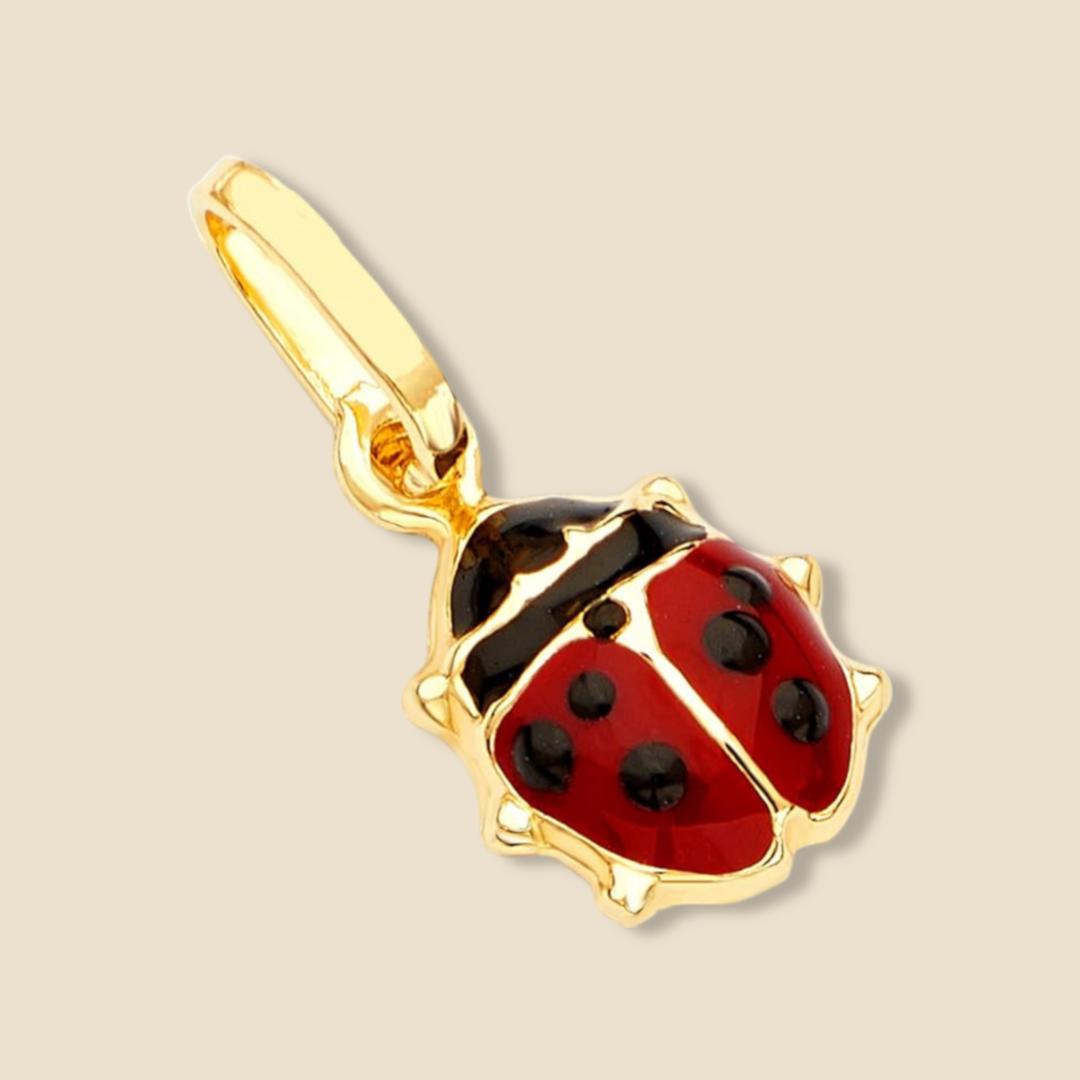 14k Real Gold Ladybird Charm with Red Enamel | Dainty Good Luck Pendant ...