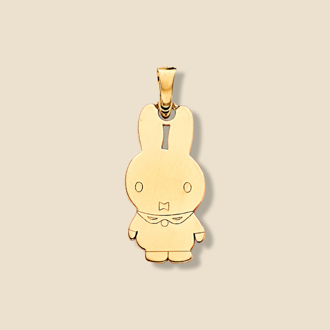 14K Solid Gold Miffy Charm - Handcrafted Rabbit Pendant Necklace ...