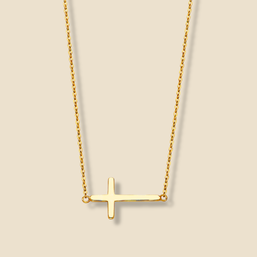 14K Solid Gold Sideways Cross Necklace - Elegant and Meaningful Jewelry ...