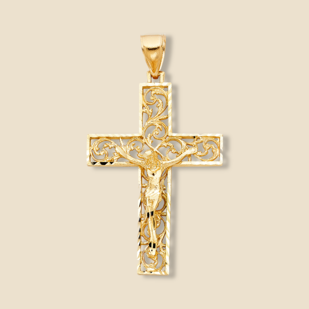 14K Solid Gold Crucifix Charm with 3D Jesus | Spiritual Gold Pendant by ...