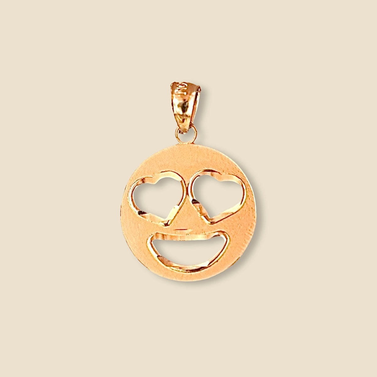 14K Gold Love Emoji Pendant | Solid Yellow Gold Heart Eyes Charm ...
