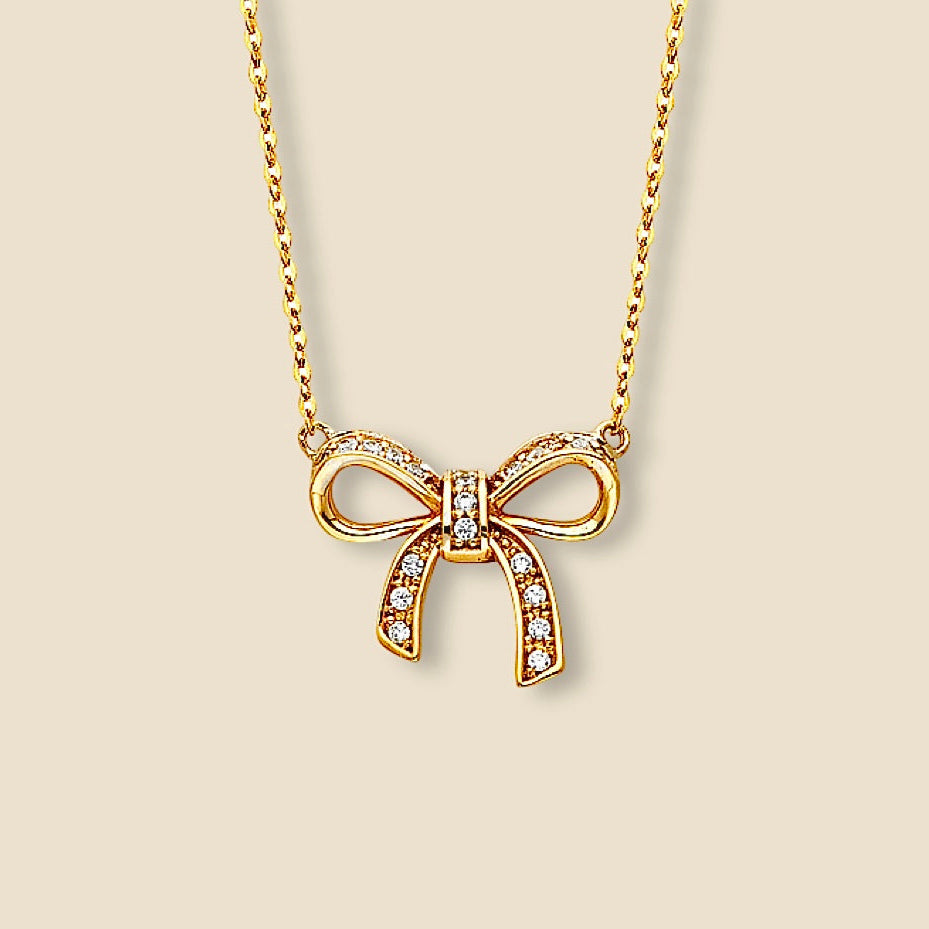 14K Gold Ribbon Necklace – Elegant & Dainty Real Gold Jewelry by ...