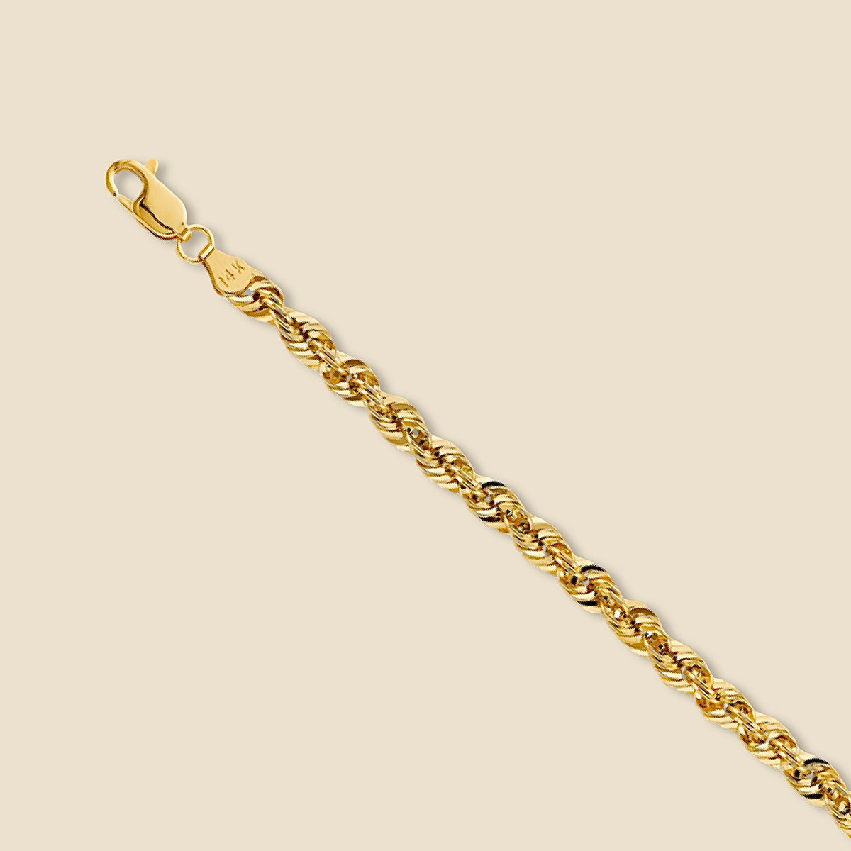 14K Gold French Rope Bracelet | 4.3mm Solid Yellow Gold, 8” – Tehrani ...