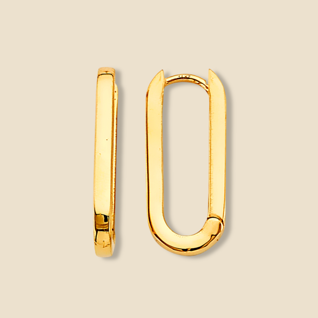 14K Gold Paperclip Huggies Earrings | Sleek Modern Hoops by Tehrani Jewelry