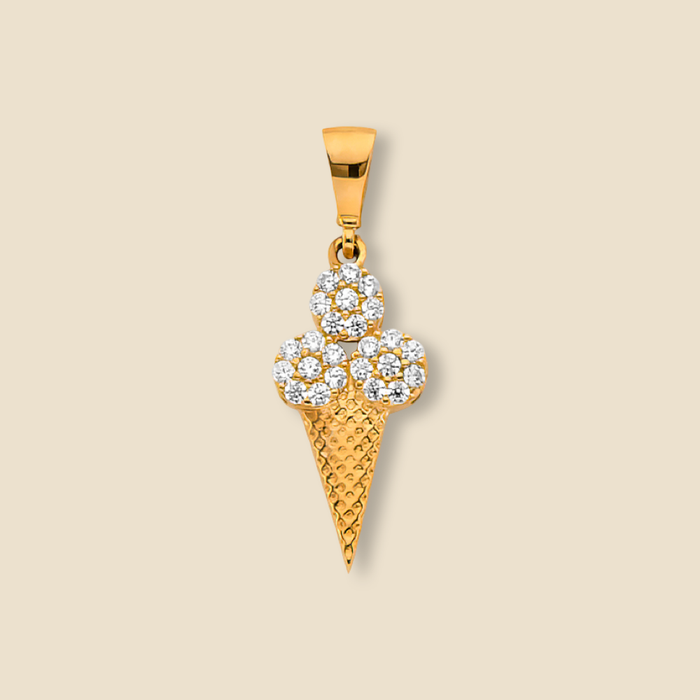 14K Gold Ice Cream Charm – Sweet & Elegant Pendant – Tehrani Jewelry
